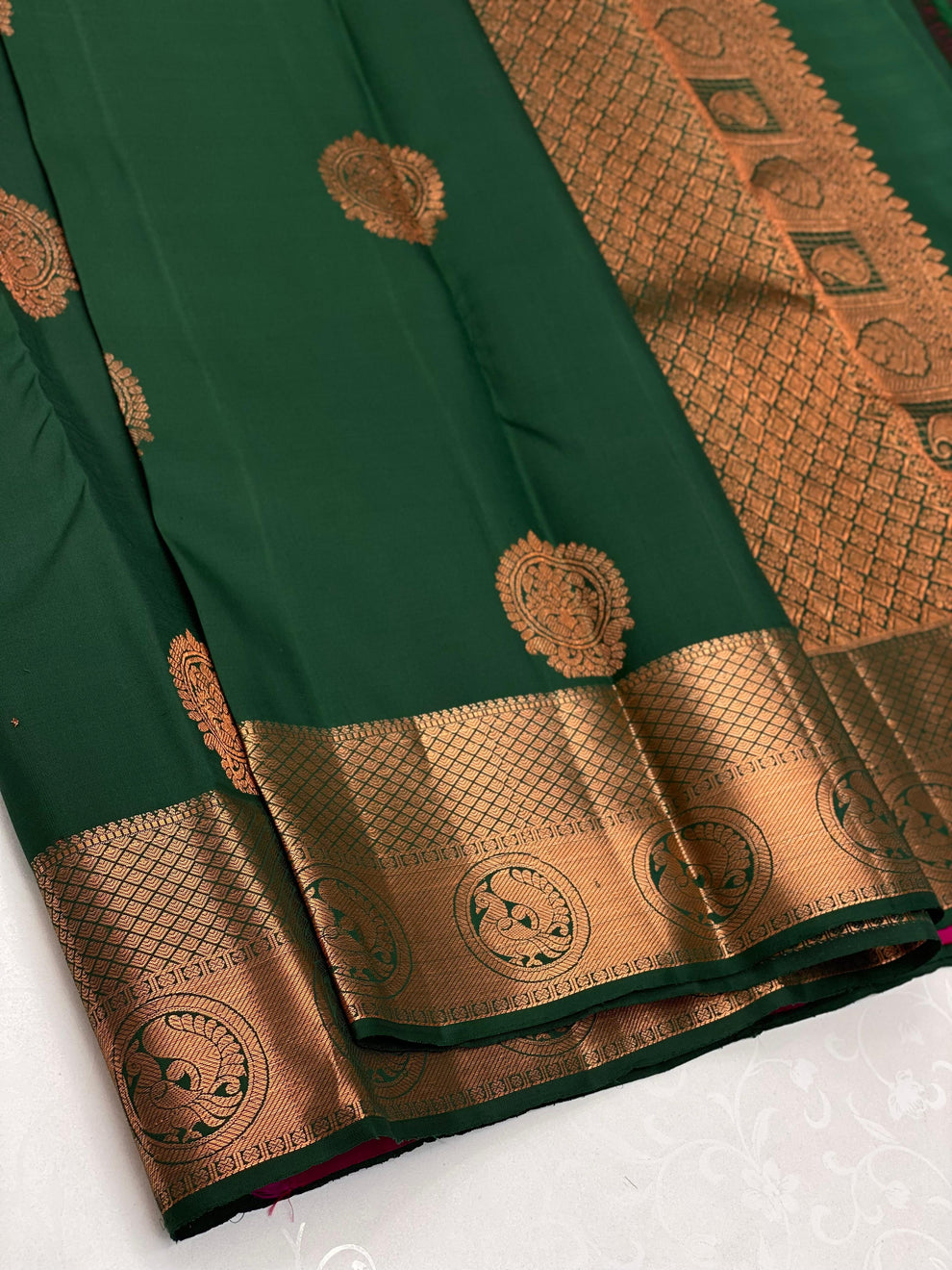 Bottle green with copper border bridal saree - kanchivaram silk saree ...