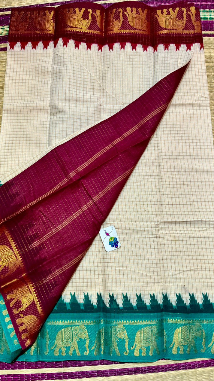 Rashmika Saree - Sungudi Cotton Saree with Zari Checks – shakthistyles