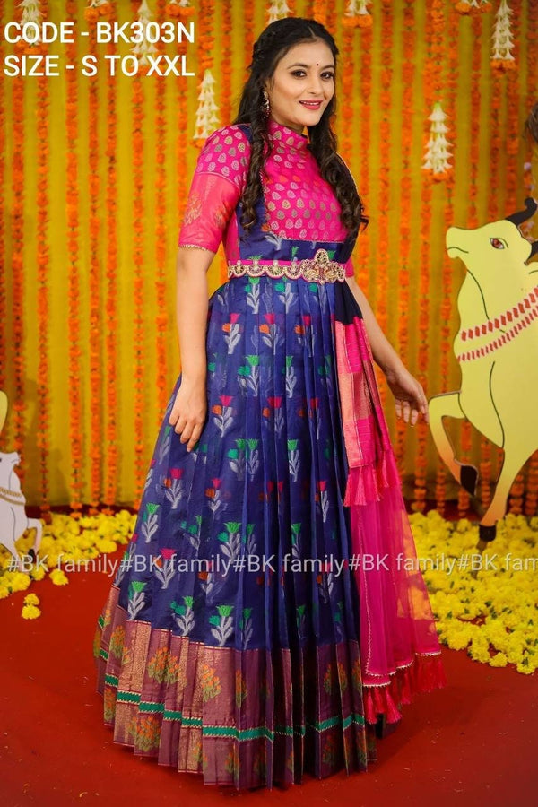 Pattu dress - Ikkat Pattu dress - lehenga dress - indian pattu gown ...