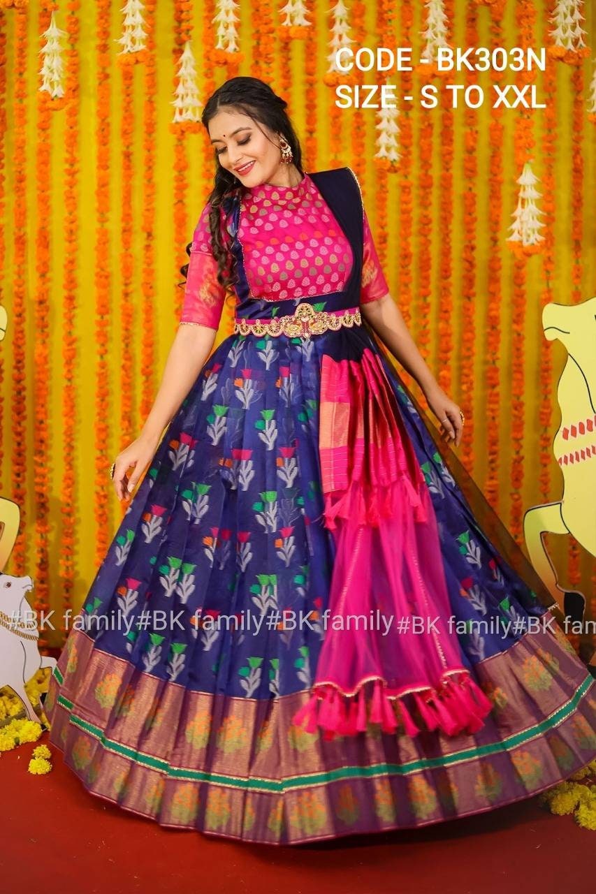 Pattu dress - Ikkat Pattu dress - lehenga dress - indian pattu gown ...